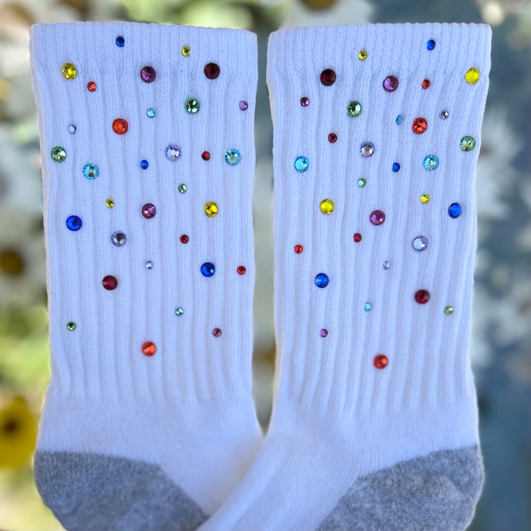 Long Crew Rhinestone Gem Socks - Etsy