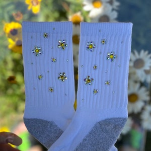 Long Crew Rhinestone Gem Socks - Etsy