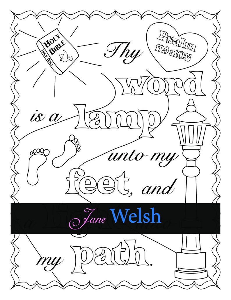 Psalm 119:105 Thy Word is a Lamp, KJV Bible Verse, Christian Colouring ...