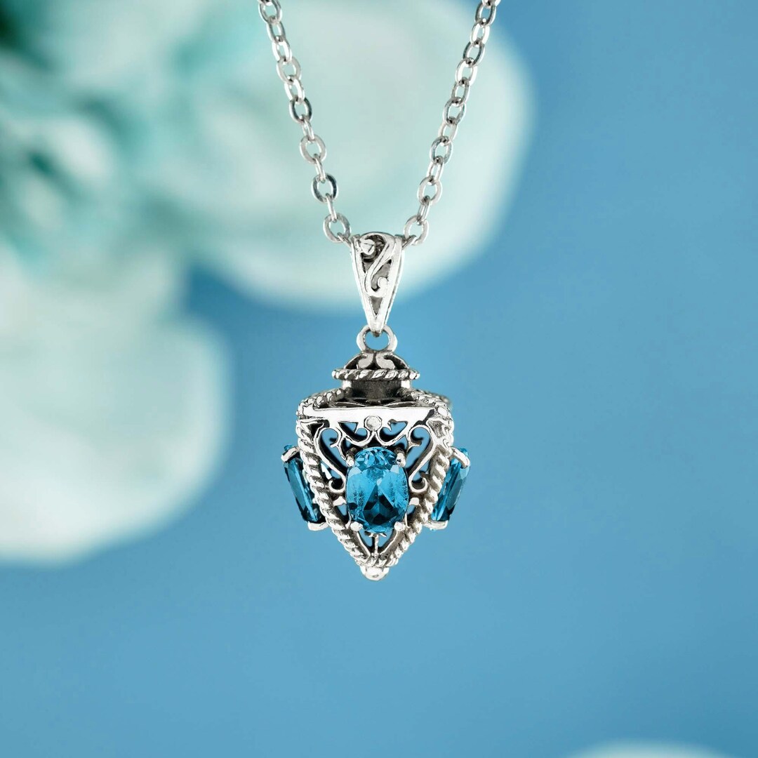 Natural London Blue Topaz in Pyramid Shape Vintage Style Pendant in 9K ...