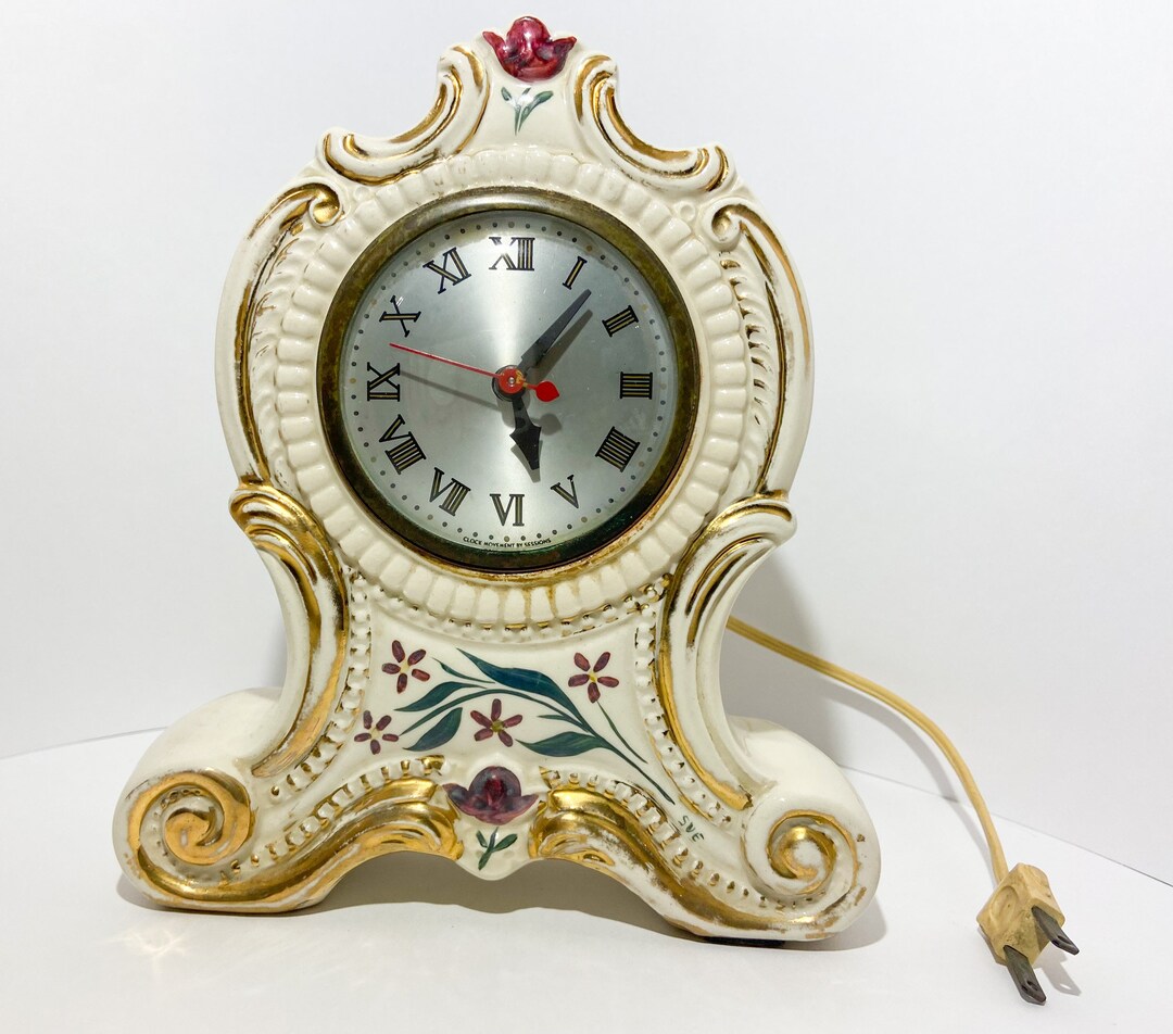 Victorian Floral Porcelain Mantle Clock Vintage Ornate Tulips - Etsy