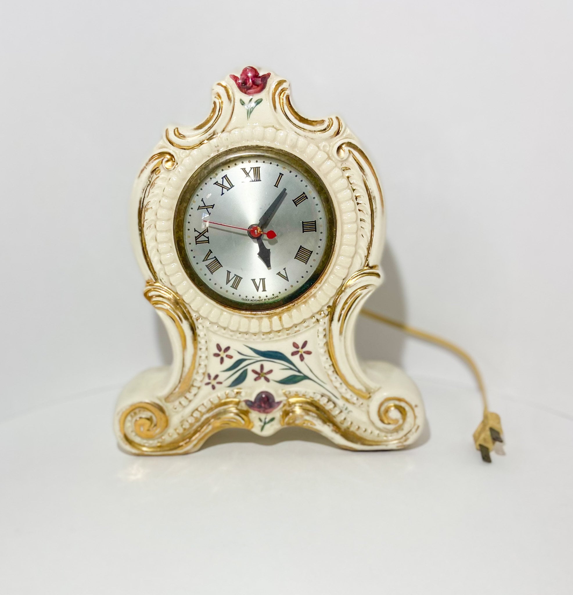 Victorian Floral Porcelain Mantle Clock Vintage Ornate Tulips - Etsy