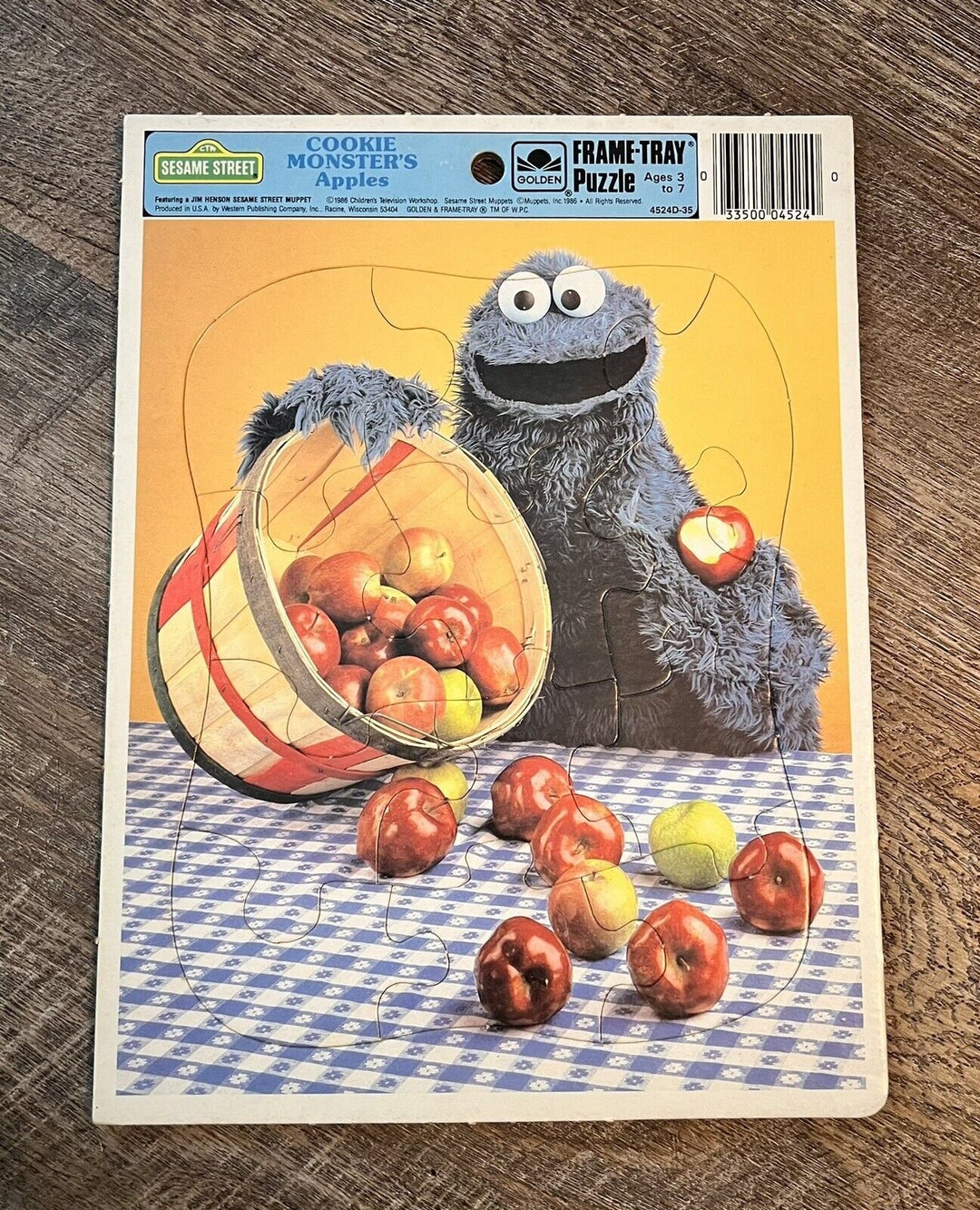 Vintage Cookie Monster Frame Tray Puzzle Basket of Apples 1986 Sesame ...