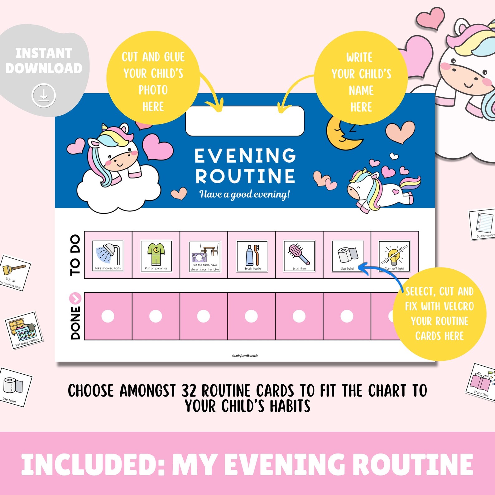 Morning and Bedtime Routine Chart, Kids Routine Chart, Reward Chart ...