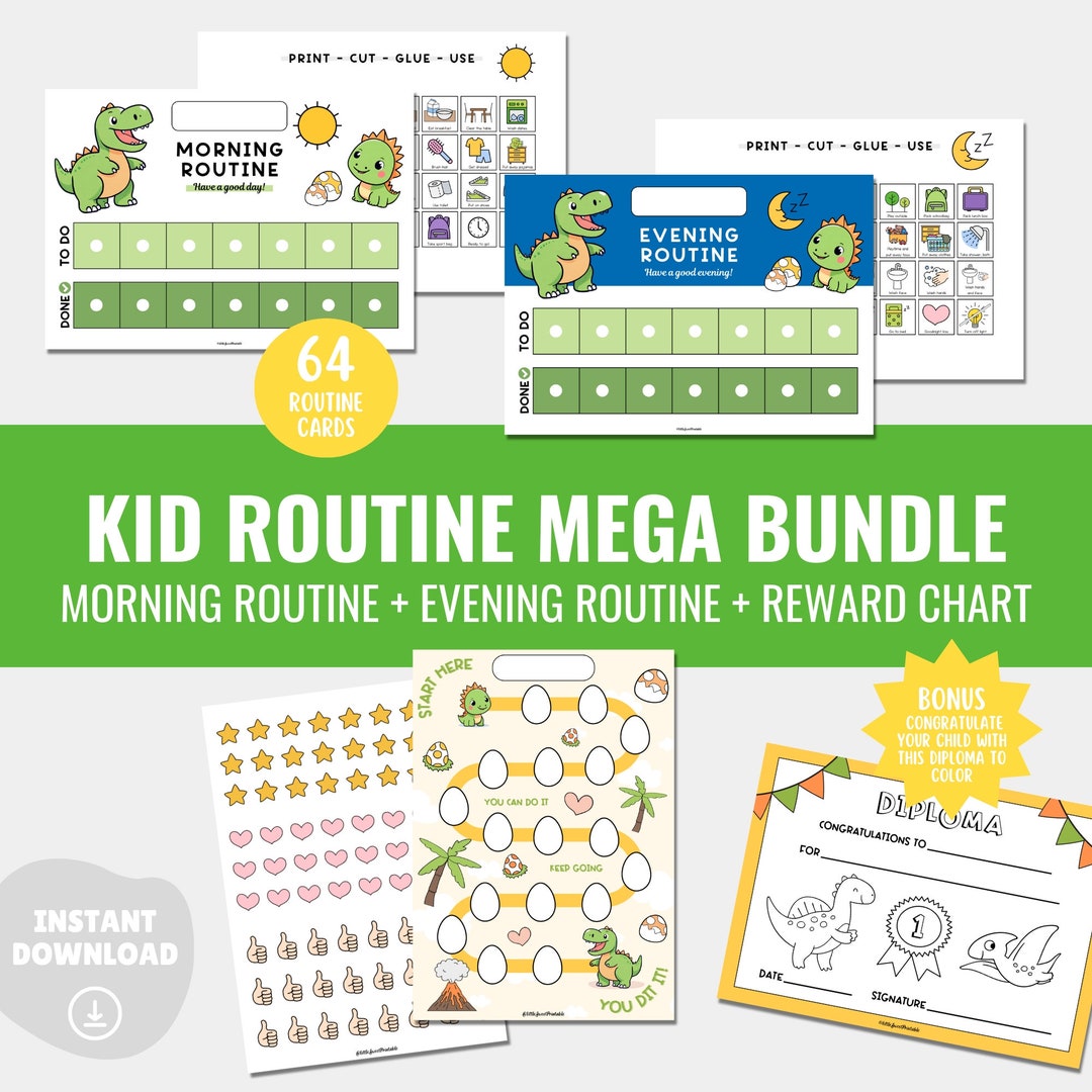 Morning and Bedtime Routine Chart, Kids Routine Chart, Reward Chart ...