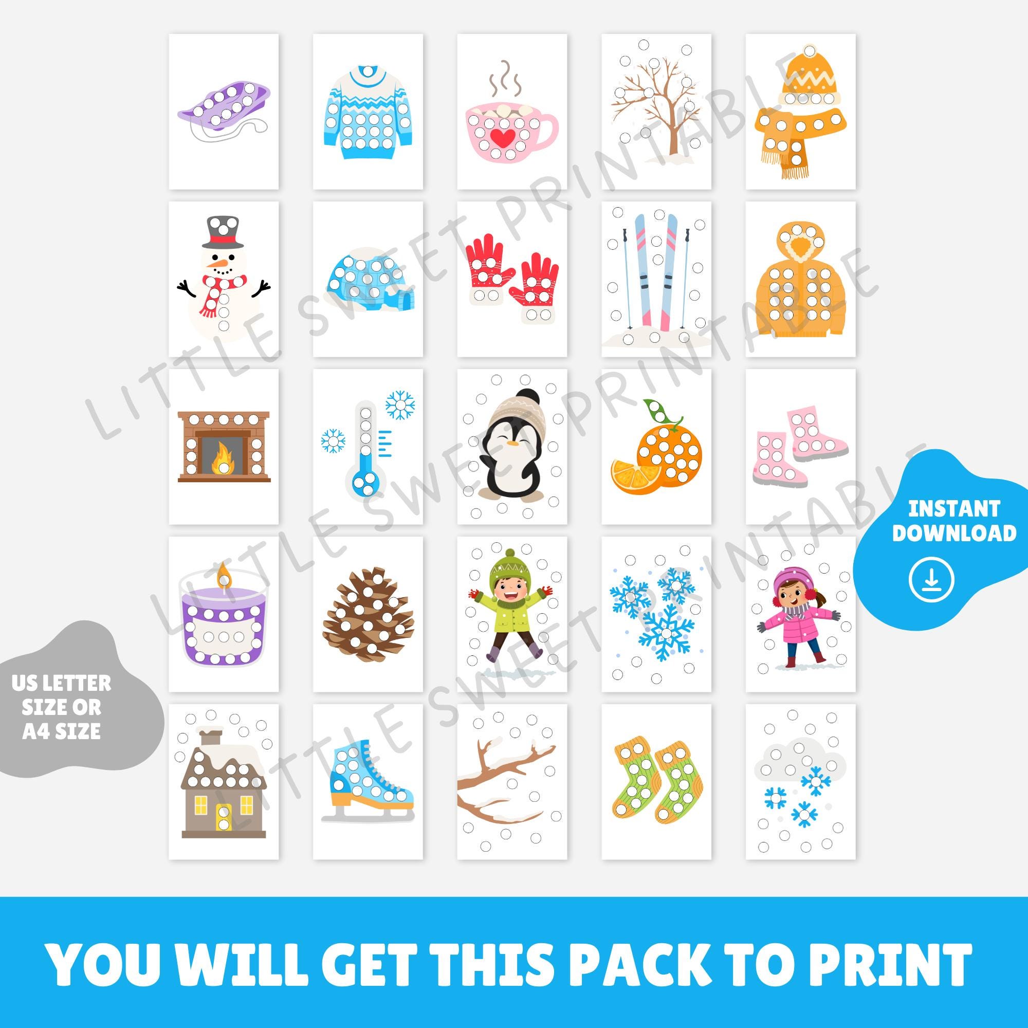 Do a Dot Printable, Winter Dot Marker Pages, Easy Kids Coloring Pages ...