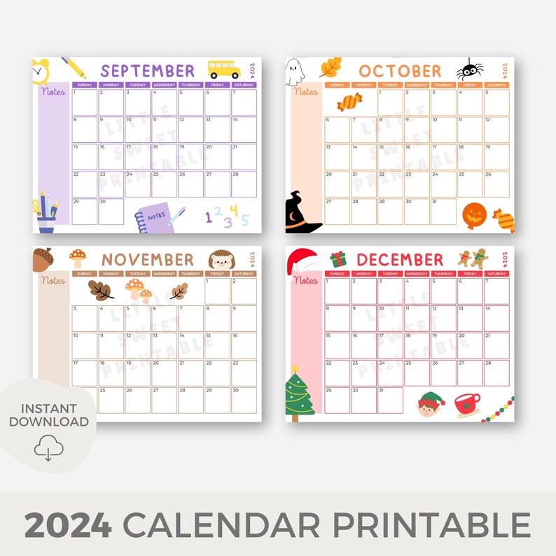 2024 Kids Printable Calendar, Printable Calendar for Children, Kids ...