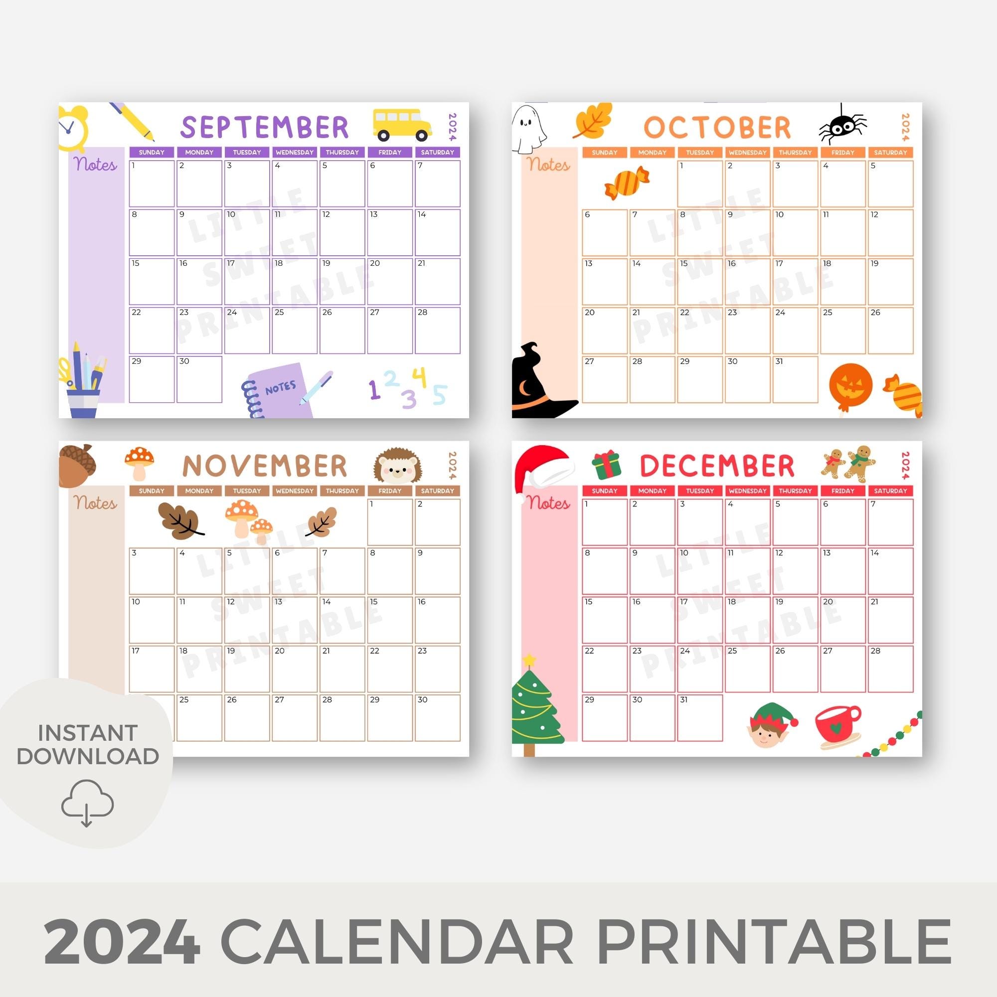 2024 Kids Printable Calendar, Printable Calendar for Children, Kids ...