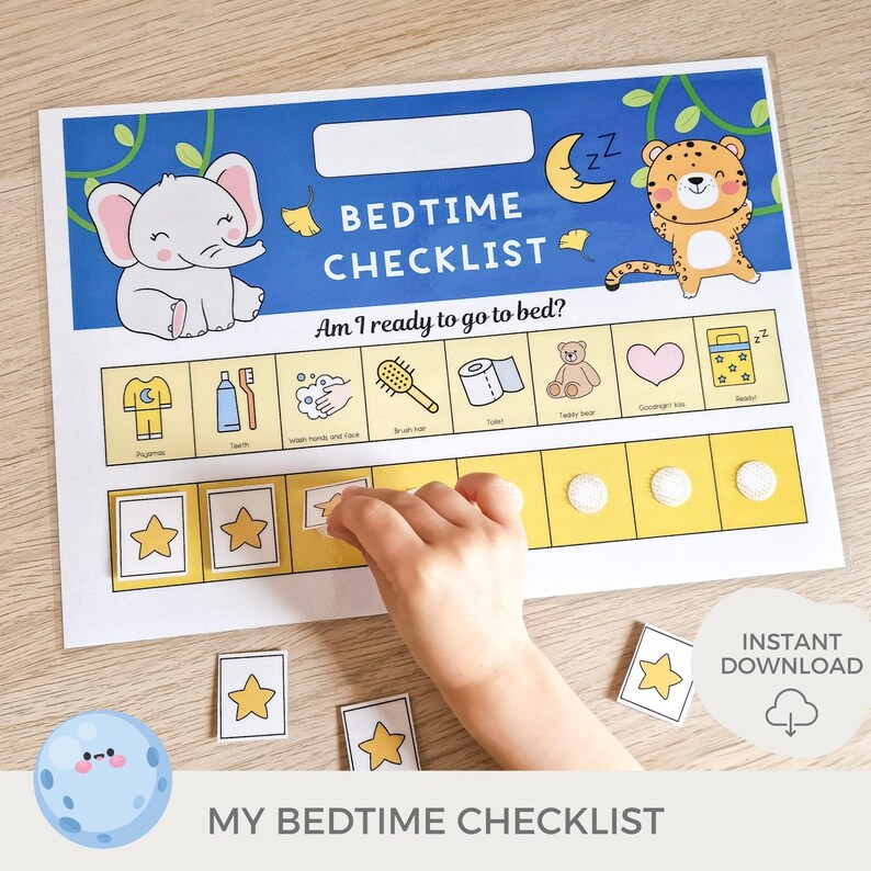Bedtime Routine Chart, Kid Bed Time Routine Chart, Night Checklist With ...