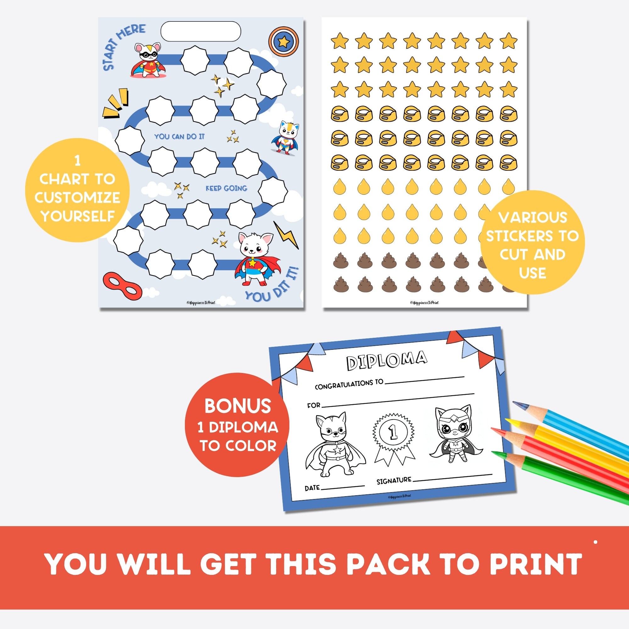 Potty Training Printable Chart for Kids Reward Behavior Chart for ...