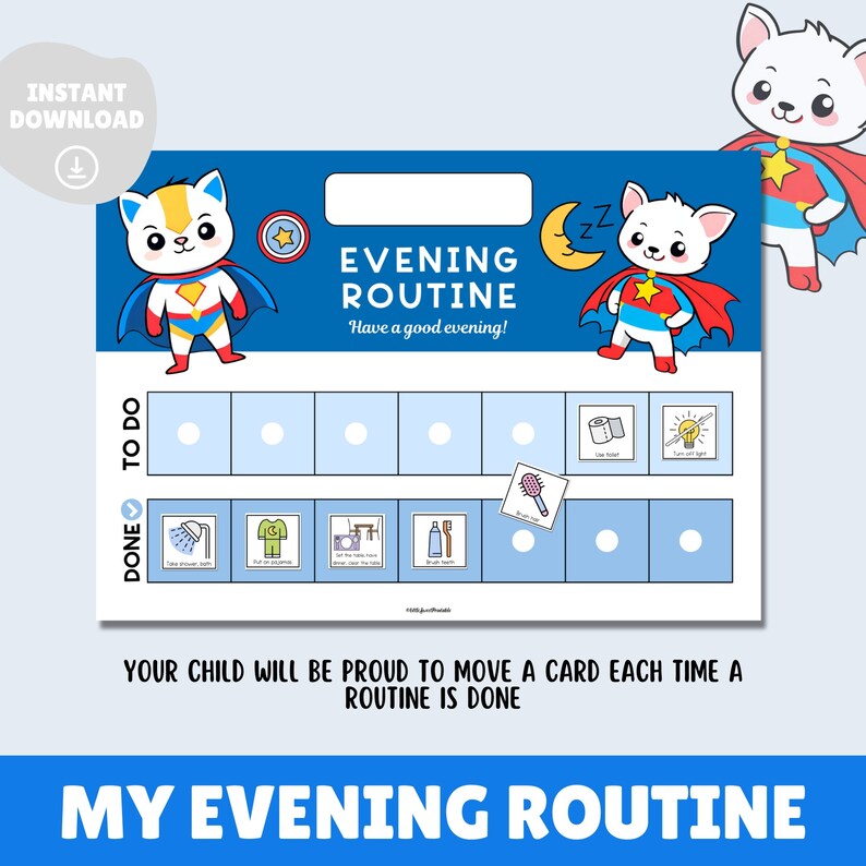 Bedtime Routine Chart, Visual Schedule for Kids, Toddler Routine ...