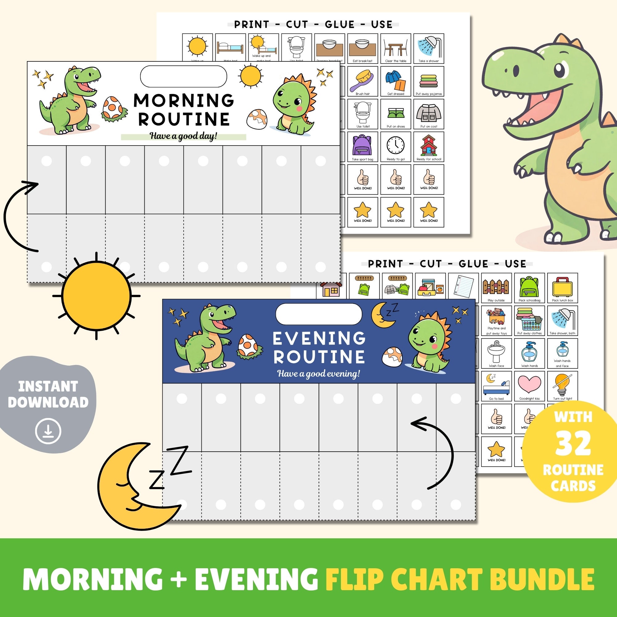 Morning and Bedtime Routine Flip Chart, Routine Chart for Toddlers ...