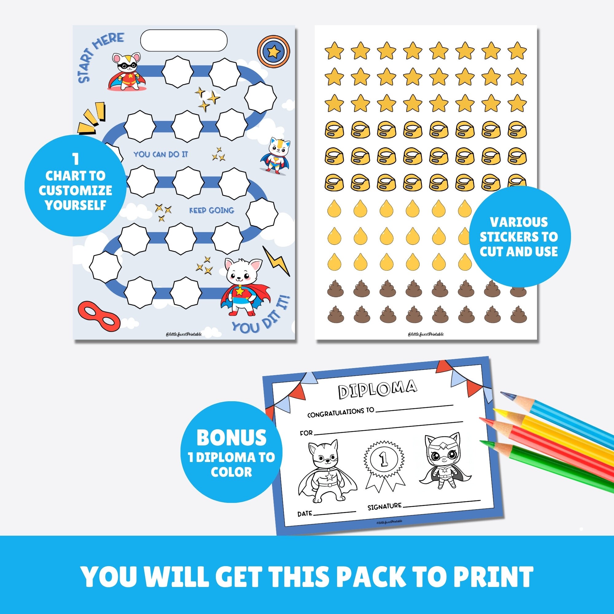 Potty Training Chart Printable, Toddler Potty Sticker Chart, Potty ...