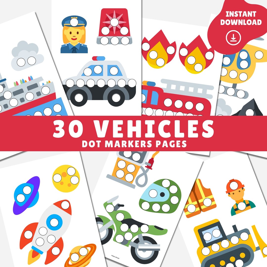Do a Dot Printable, Vehicles Dot Marker Pages, Easy Kids Coloring Pages ...