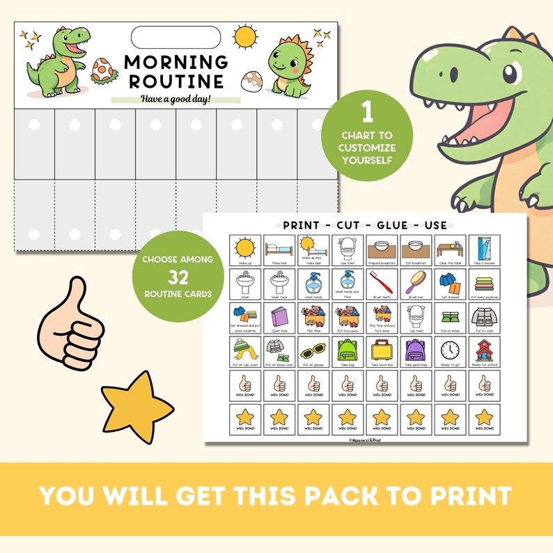 Morning Routine Chart Printable for Kids Toddler Daily Visual Schedule ...