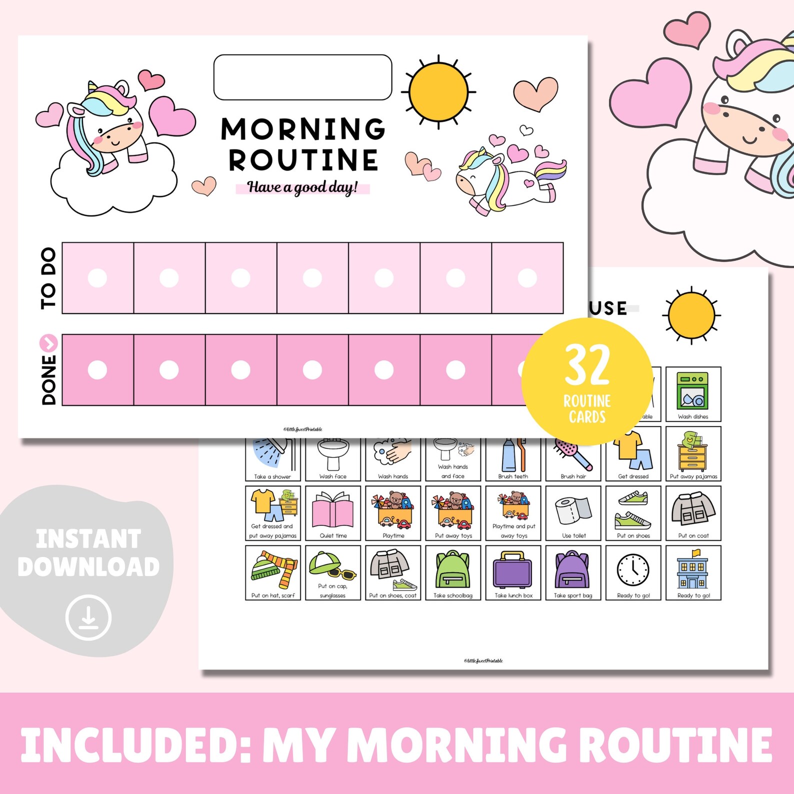 Morning and Bedtime Routine Chart, Kids Routine Chart, Reward Chart ...