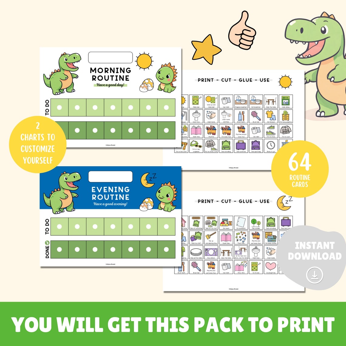 Morning and Bedtime Routine Chart, Routine Chart for Kids, Daily ...