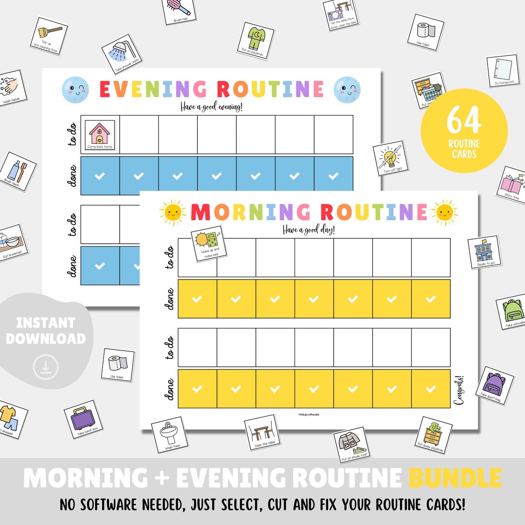 Morning and Bedtime Routine Chart, Routine Chart for Kids, for Toddlers ...