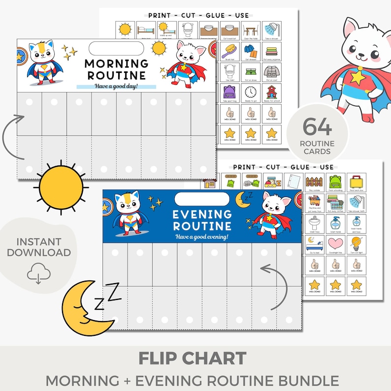 Morning and Bedtime Routine Flip Chart, Routine Chart for Toddlers ...