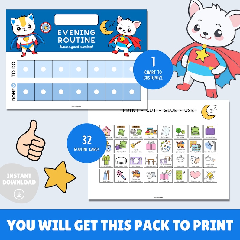 Bedtime Routine Chart, Visual Schedule for Kids, Toddler Routine ...