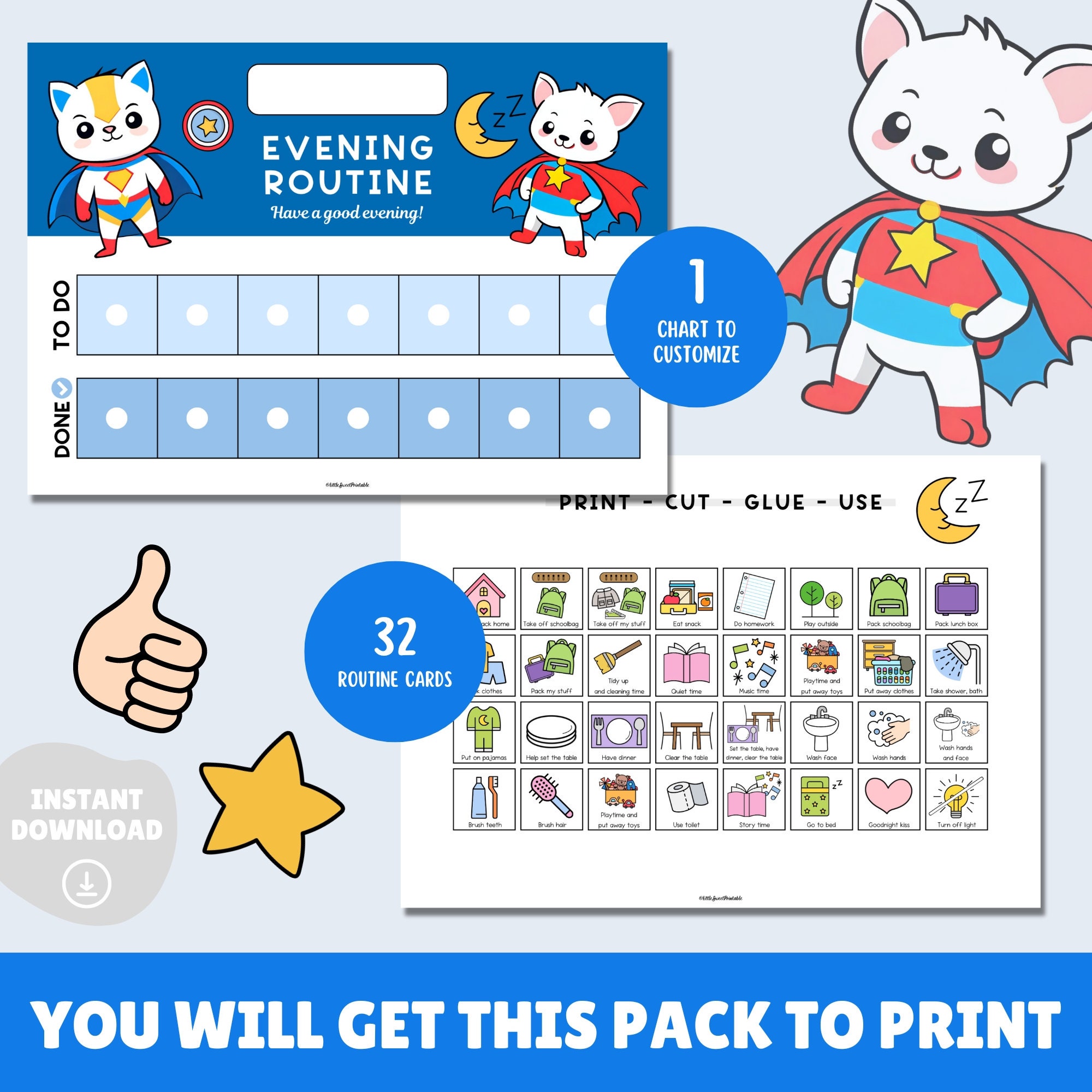 Bedtime Routine Chart, Visual Schedule for Kids, Toddler Routine ...