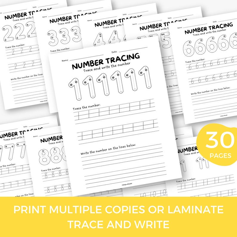 30 Number Tracing Worksheets, Trace, Write Numbers, Traceable Numbers ...