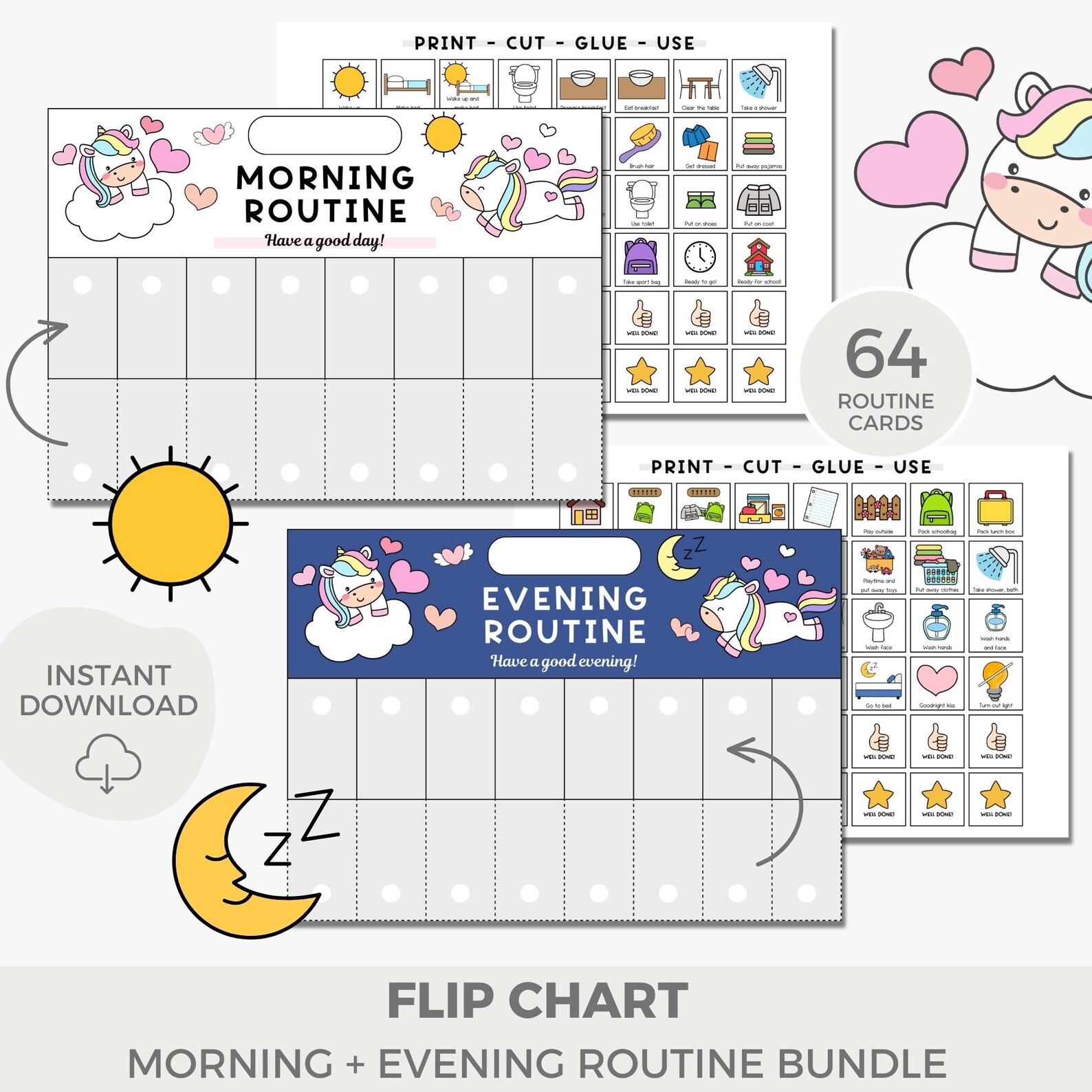 Morning and Bedtime Routine Flip Chart, Routine Chart for Toddlers ...