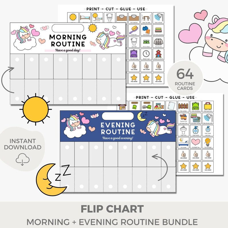 Morning and Bedtime Routine Flip Chart, Routine Chart for Toddlers ...
