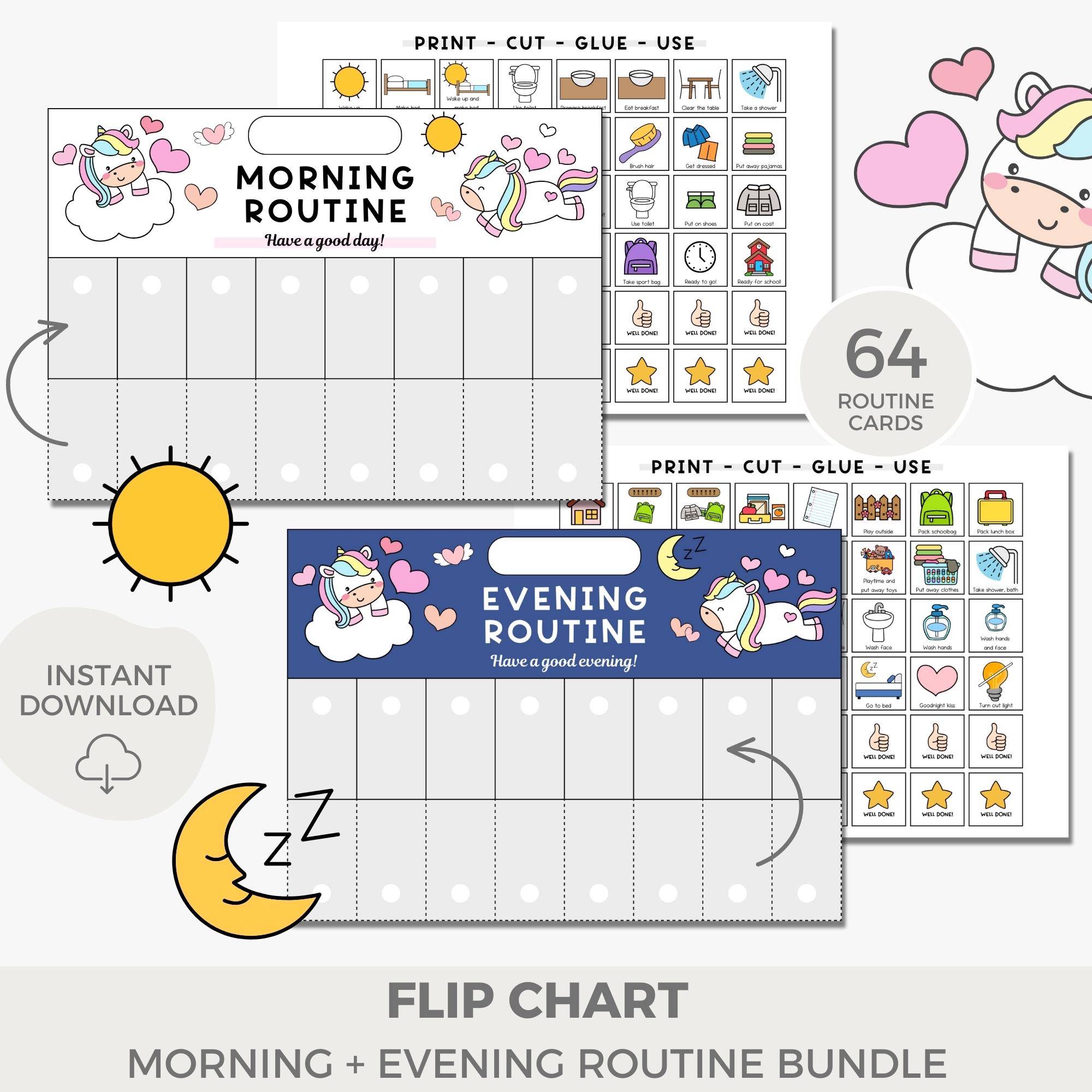 Morning and Bedtime Routine Flip Chart, Routine Chart for Toddlers ...