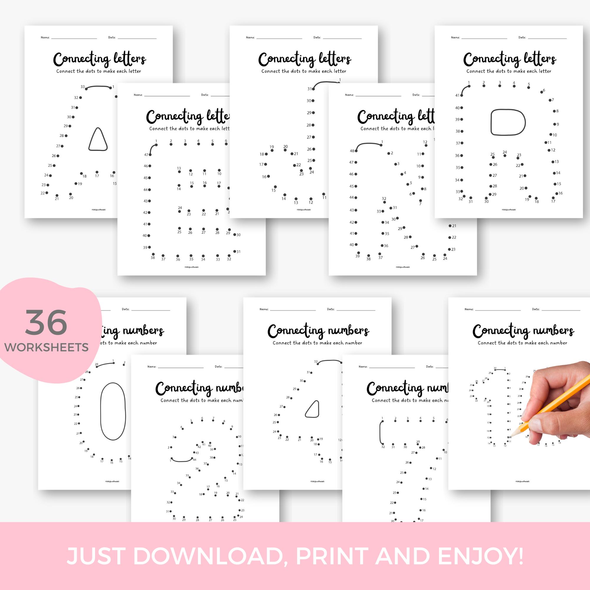 Connect the Dots, Letters and Numbers Worksheets, 36 Connecting Dots ...