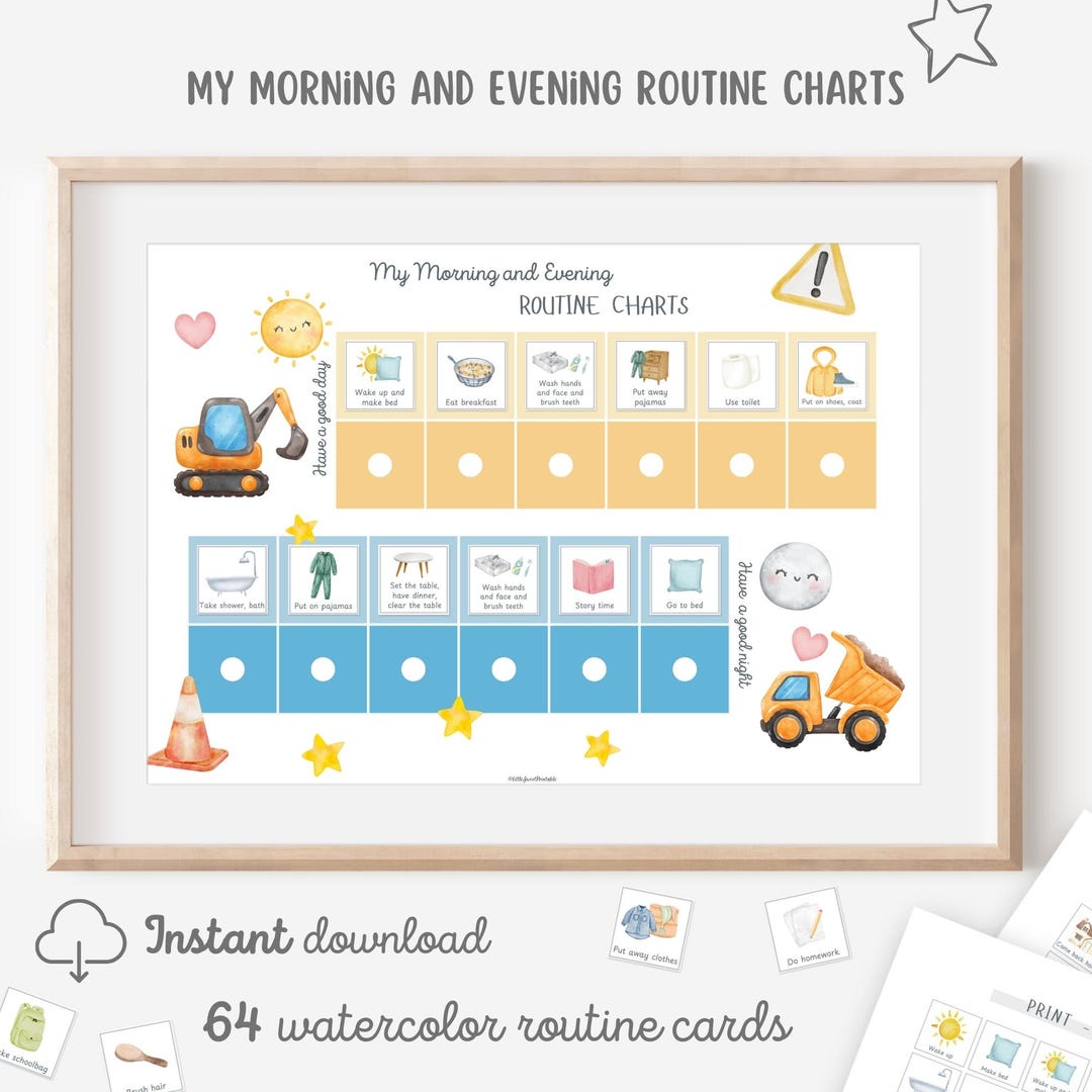 Morning and Bedtime Routine Chart, Routine Chart for Toddlers, Daily ...