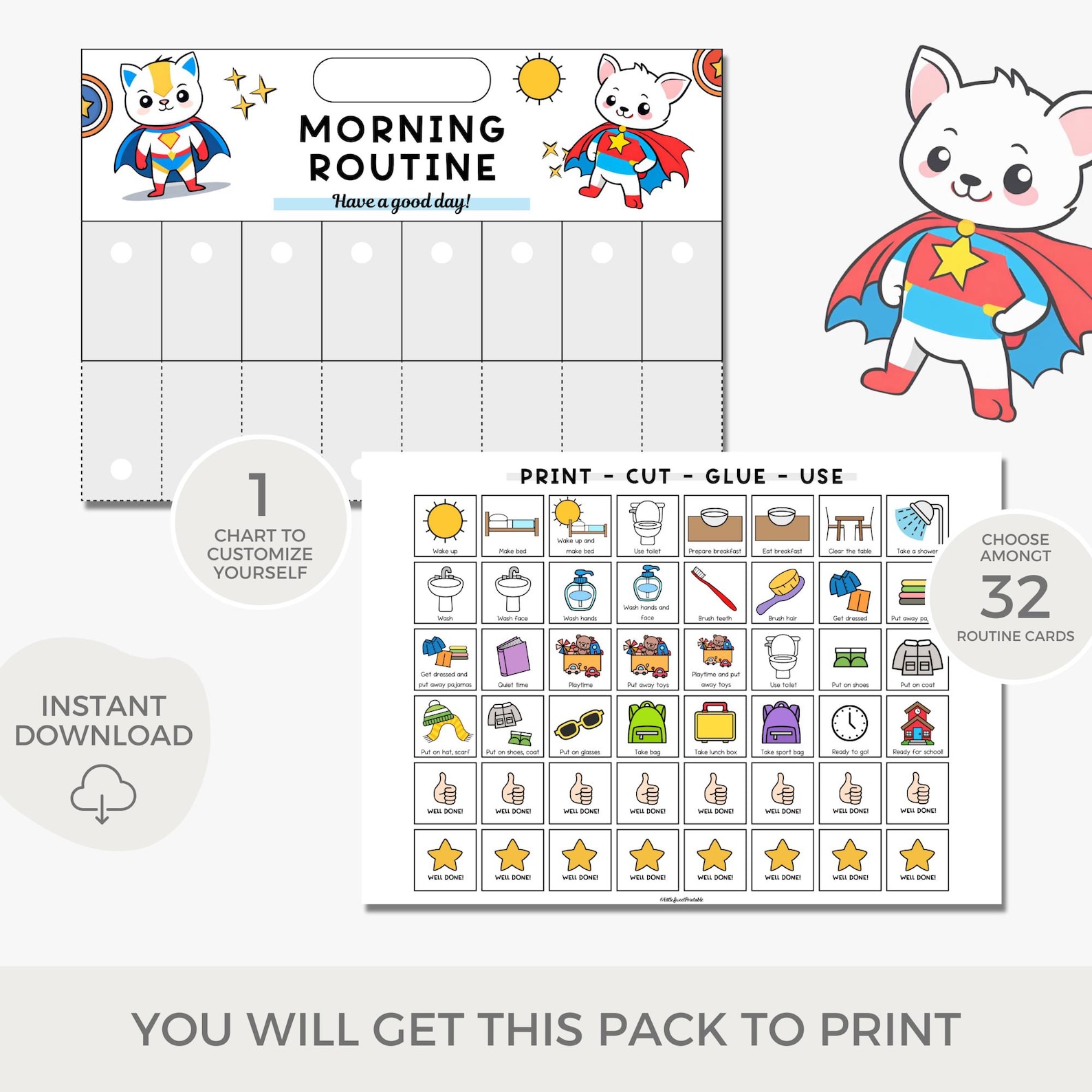 Morning Routine Printable for Kids, Routine Chart for Toddler, Tracker ...