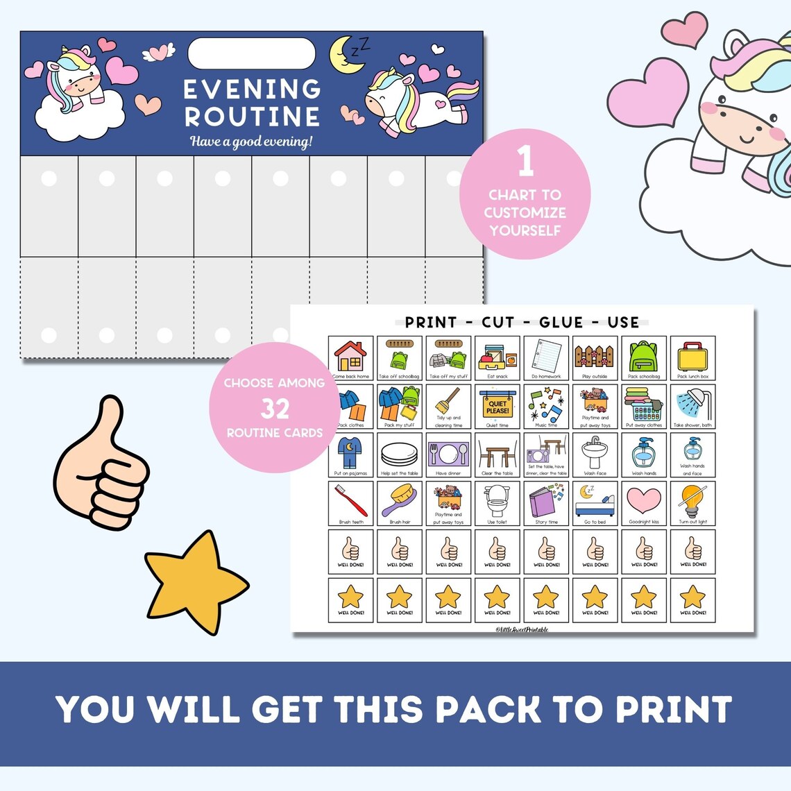 Bedtime Flip Chart Routine Printable Visual Schedule Kids Toddler Daily ...