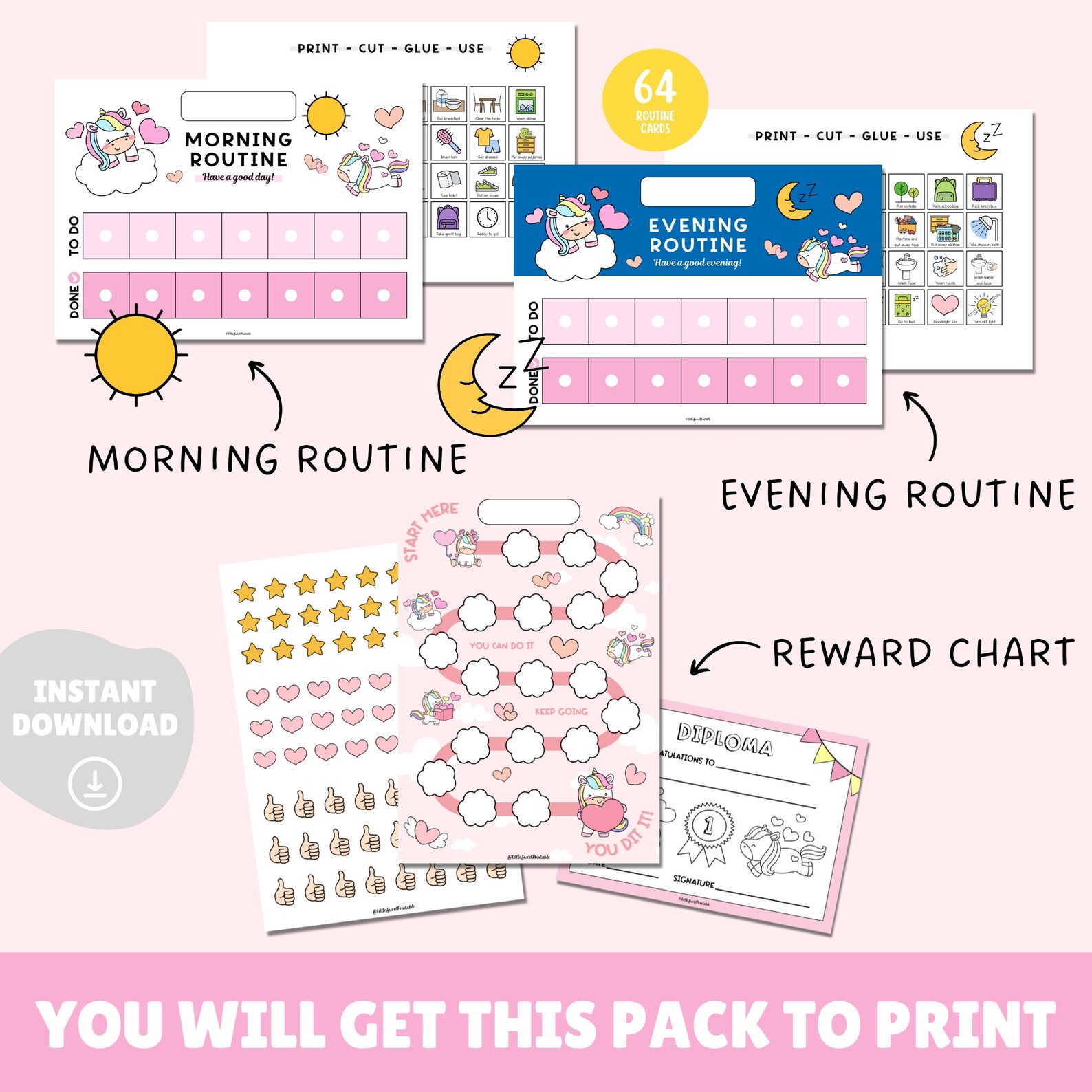 Morning and Bedtime Routine Chart, Kids Routine Chart, Reward Chart ...