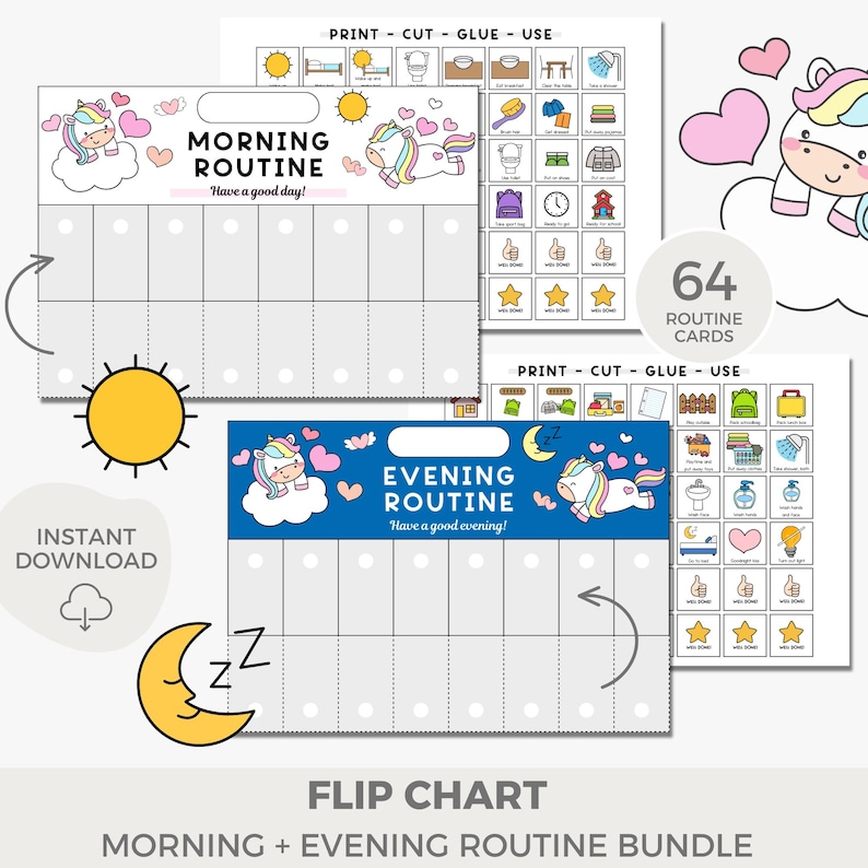 Morning and Bedtime Routine Flip Chart, Routine Chart for Toddlers ...