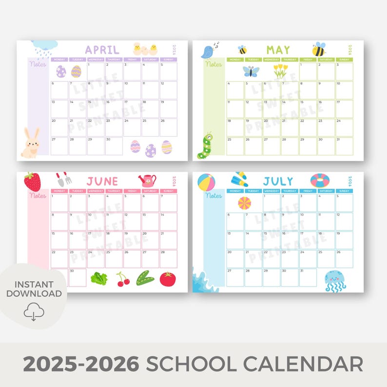 2025 2026 School Calendar, 2025 2026 Planner, Printable Calendar for ...
