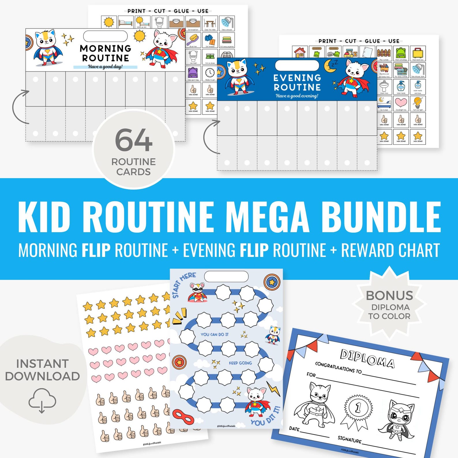 Morning and Bedtime Routine Chart, Kids Routine Chart, Reward Chart ...