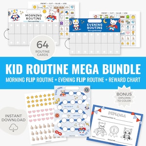 Morning and Bedtime Routine Chart, Kids Routine Chart, Reward Chart ...