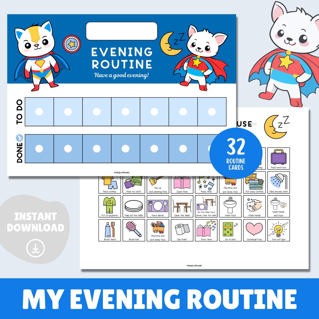 Bedtime Routine Chart, Visual Schedule for Kids, Toddler Routine ...