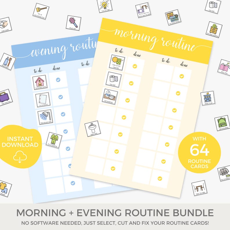 Morning and Evening Routine Chart, Routine Chart for Kids, Daily ...