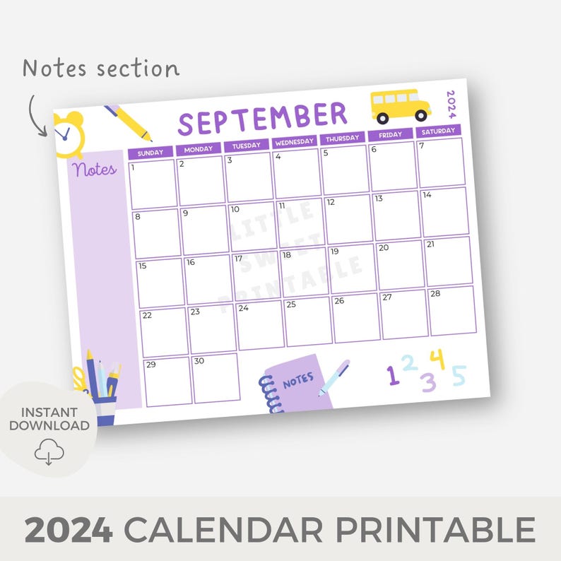 2024 Kids Printable Calendar, Printable Calendar for Children, Kids ...