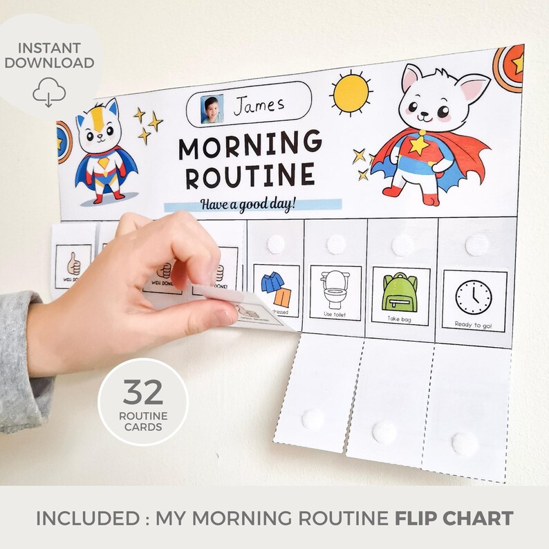 Morning and Bedtime Routine Chart, Kids Routine Chart, Reward Chart ...