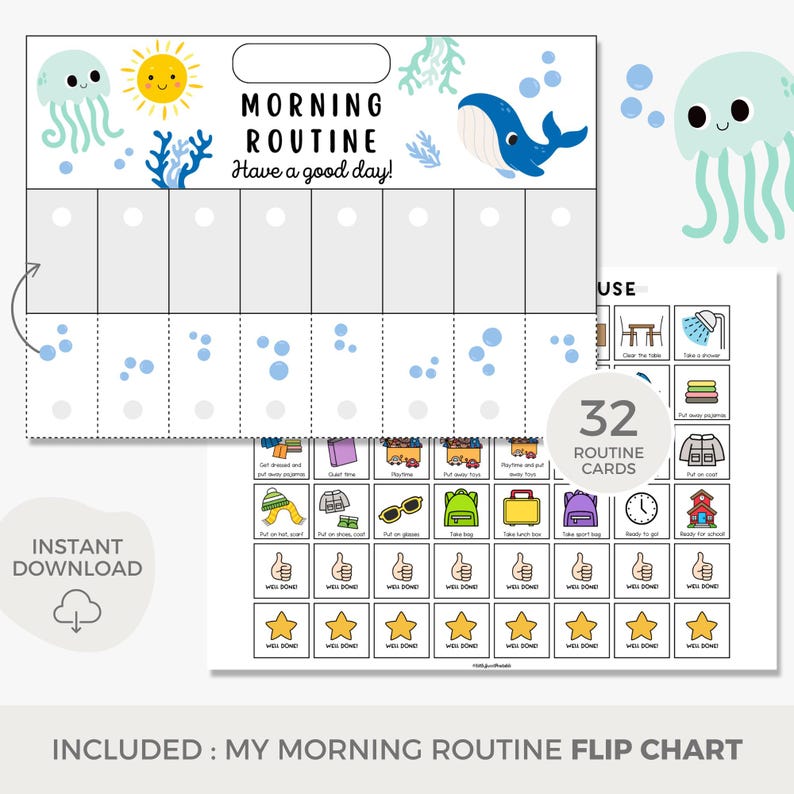 Morning Routine Chart for Kids, Bedtime Routine Flip Chart, Daily ...