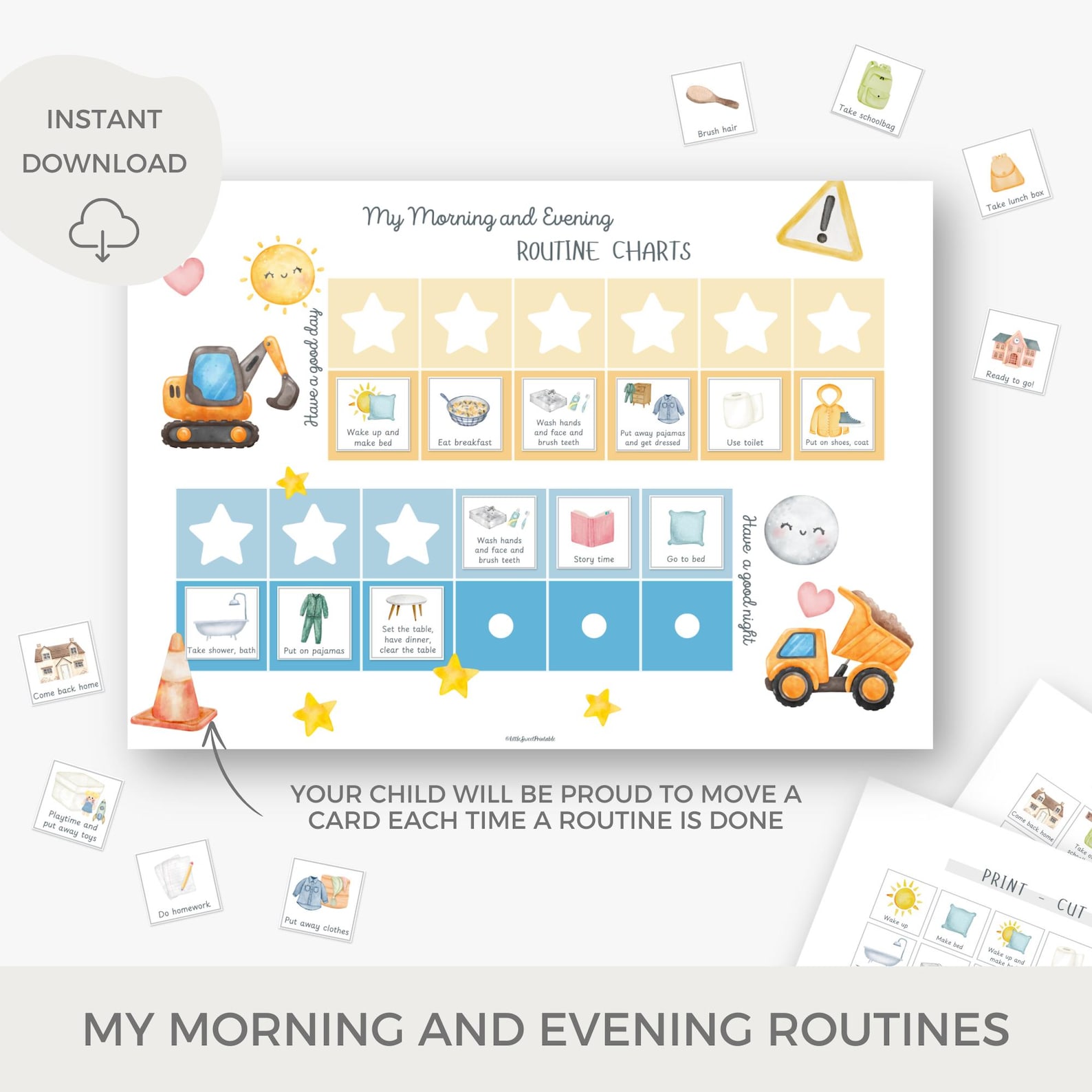 Morning and Bedtime Routine Chart, Routine Chart for Kids, Daily ...