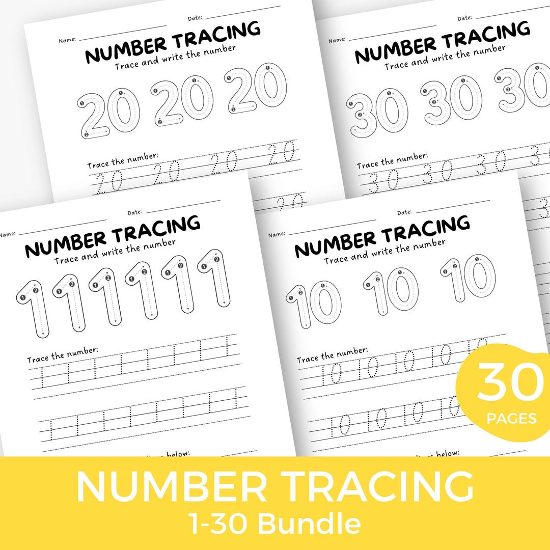 30 Number Tracing Worksheets, Trace, Write Numbers, Traceable Numbers ...