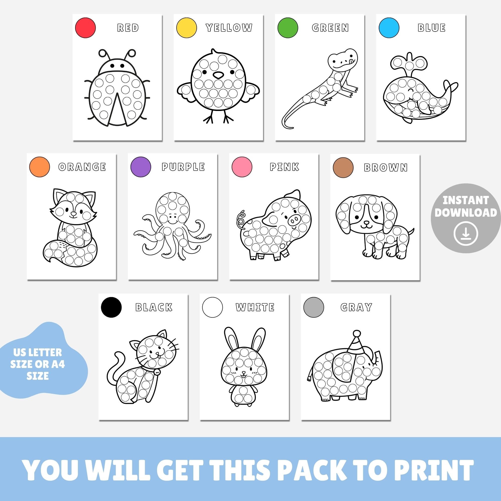Do a Dot Printable, Animals Dot Marker Printable Pages, Easy Coloring ...