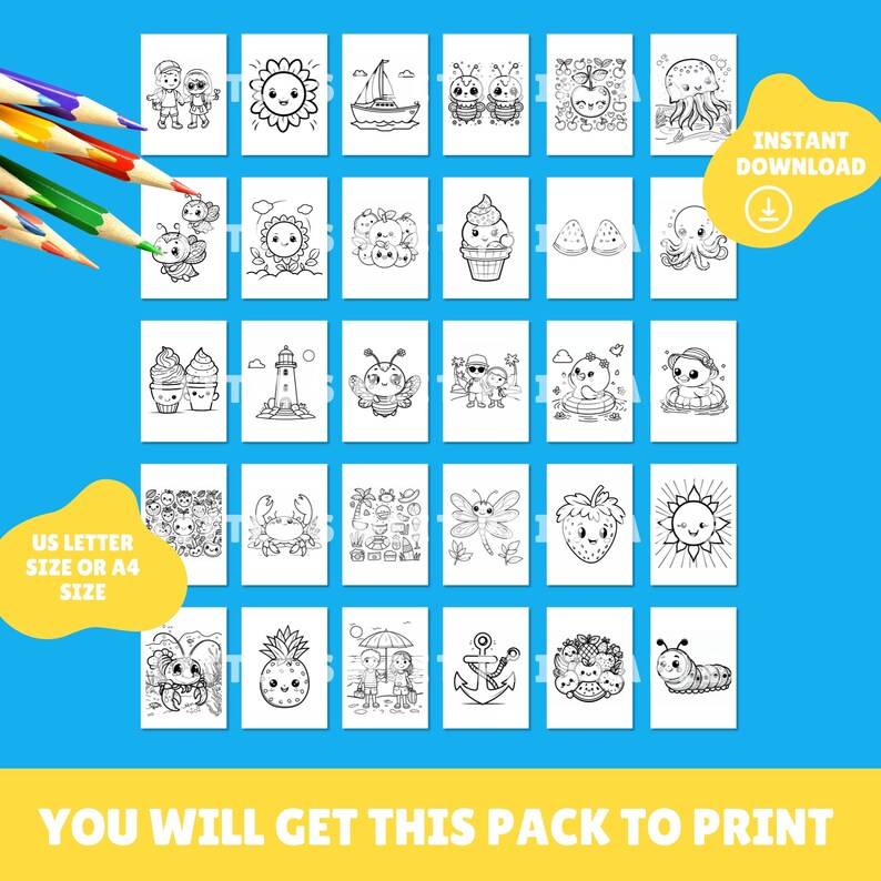 Summer Coloring Pages for Kids, Printable Coloring Book, Coloring ...