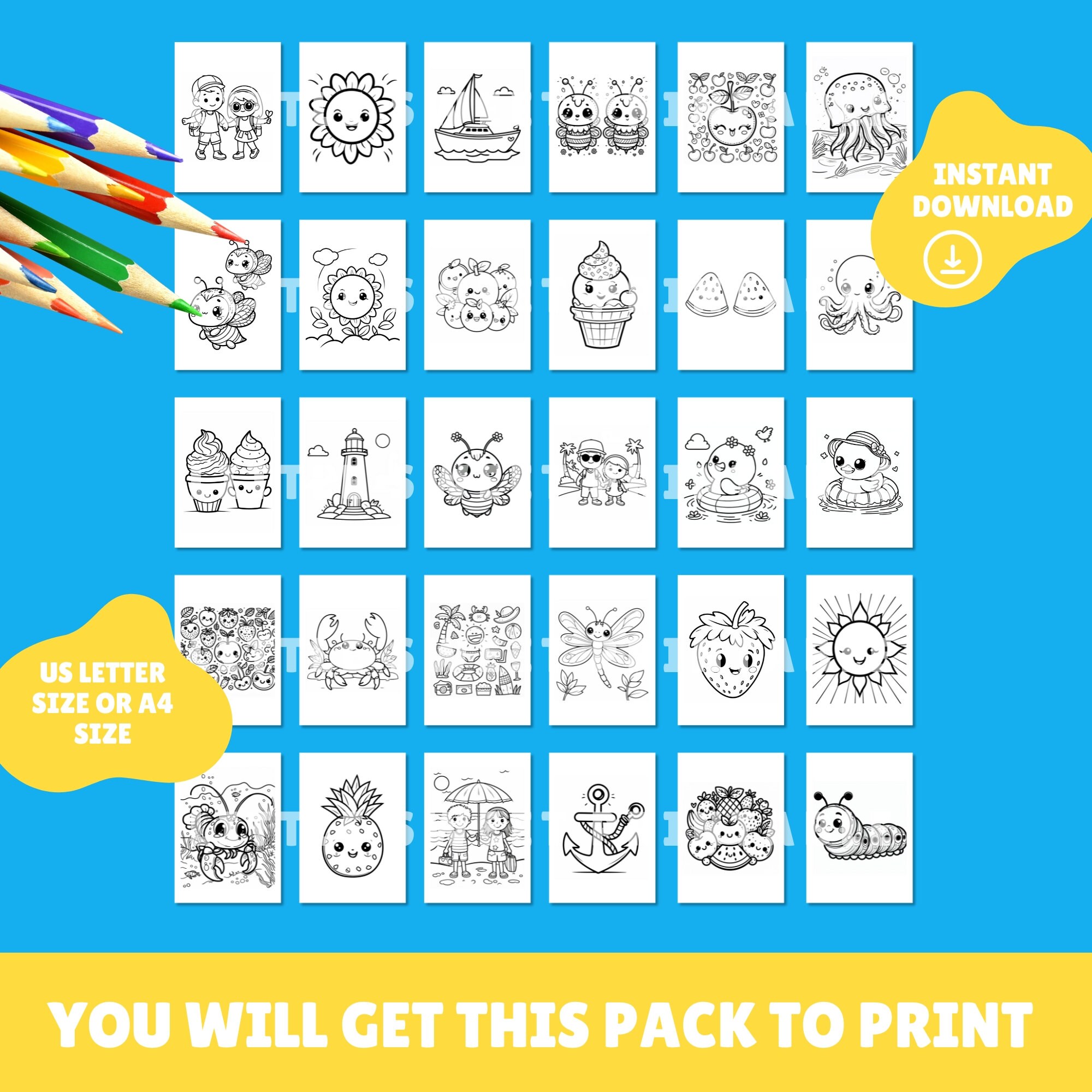 Summer Coloring Pages for Kids, Printable Coloring Book, Coloring ...