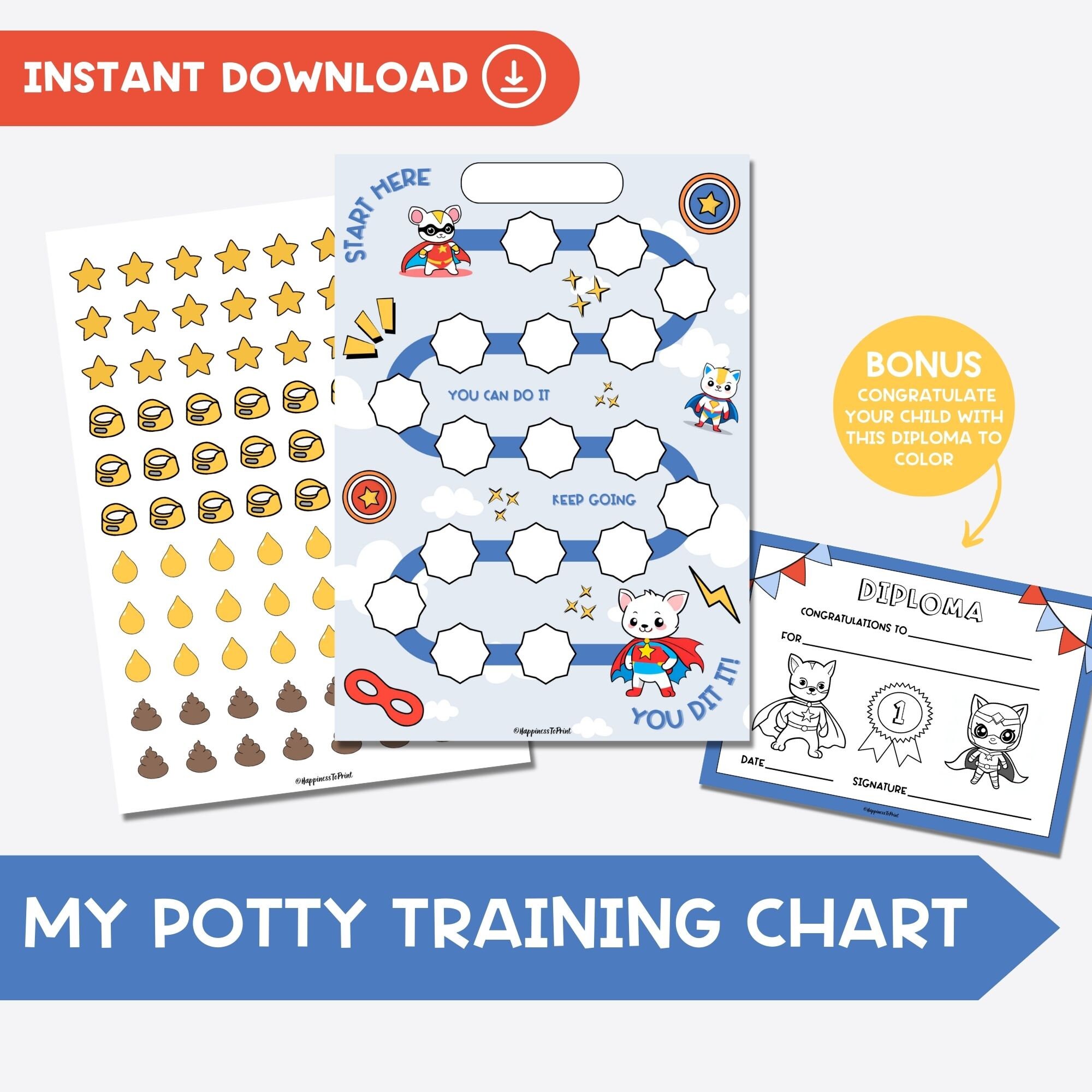 Potty Training Printable Chart for Kids Reward Behavior Chart for ...