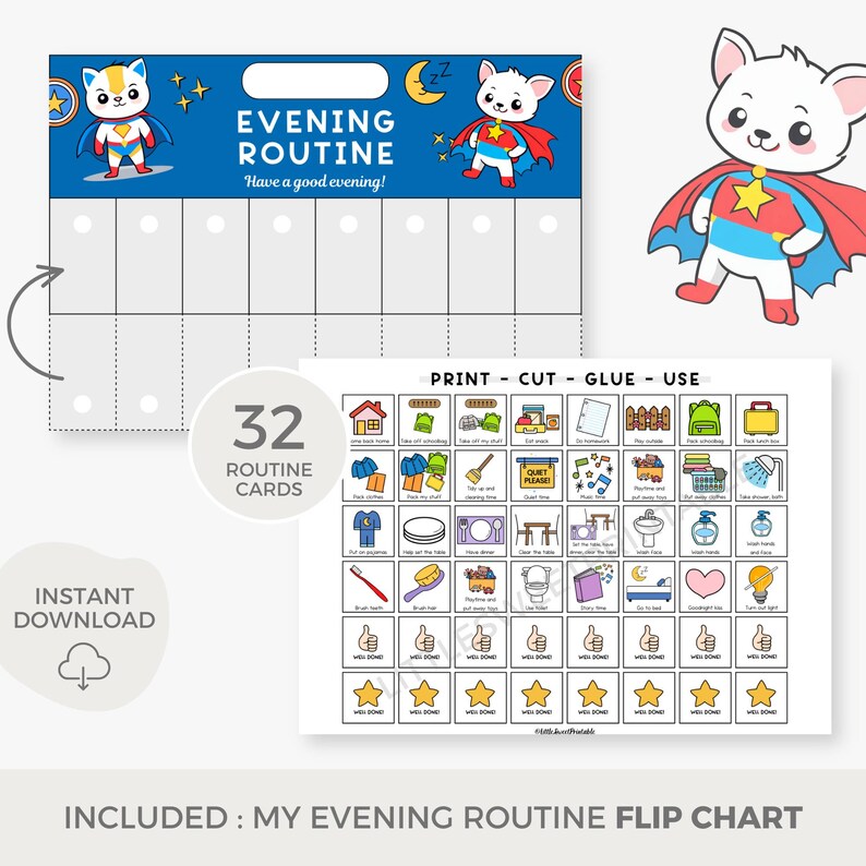 Morning and Bedtime Routine Chart, Kids Routine Chart, Reward Chart ...